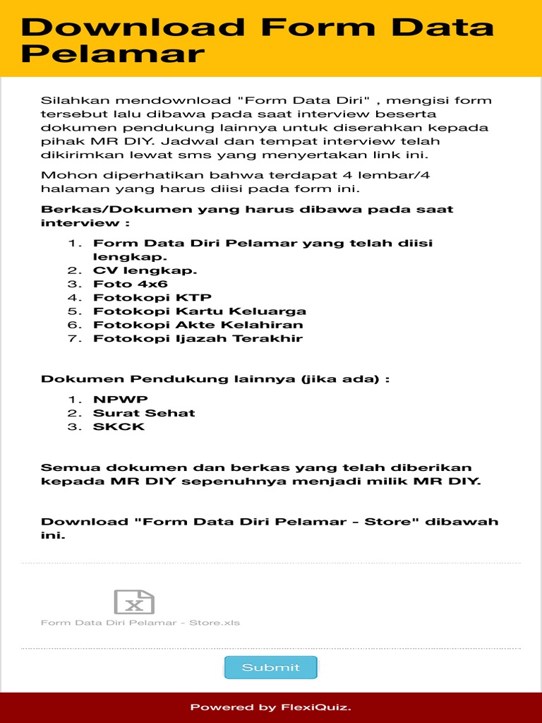 FlexiQuiz - Download Form Data Pelamar | PDF | Karier & Perkembangan | Bisnis