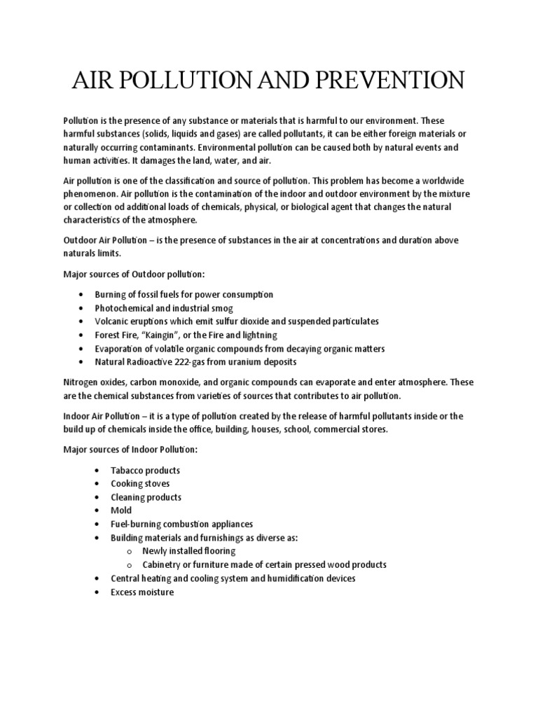 Air Pollution and Prevention | PDF | Air Pollution | Atmosphere Of Earth