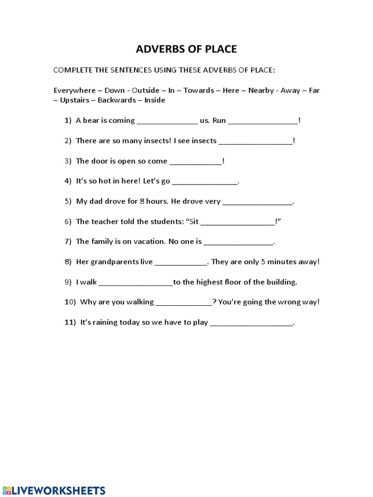 Adverb of Place Worksheet Exercise | PDF | Language Arts & Discipline ...