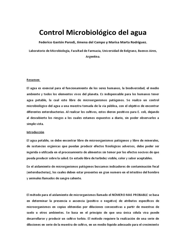 Informe Control Microbiologico Del Agua | PDF | Química