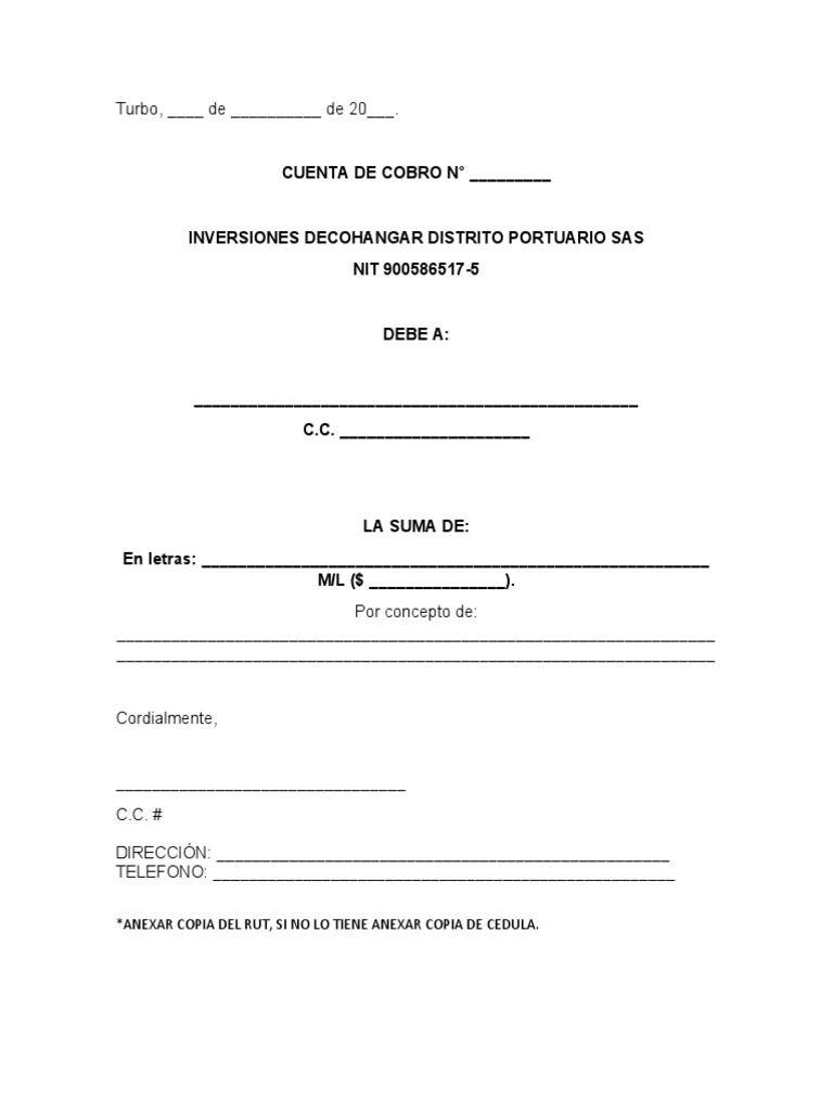 Plantilla Cuentas de Cobro-Editable | PDF