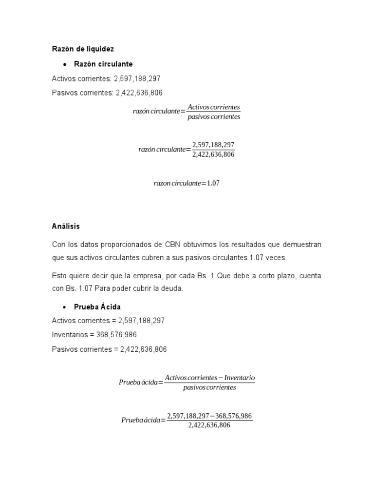 Análisis de Liquidez: Razón Circulante y Ácida | PDF
