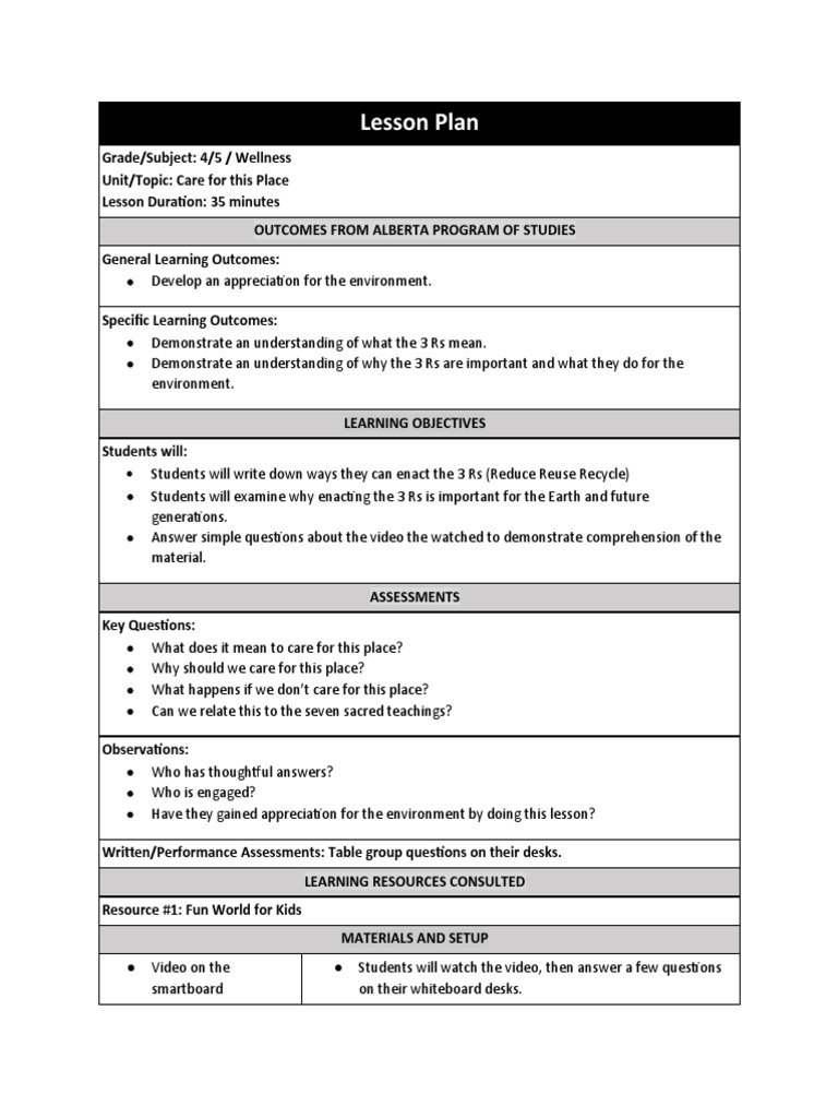 Care For This Place Lesson Plan | PDF | Lesson Plan | Wisdom