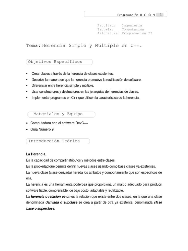 Tema - Herencia Simple y Múltiple en C - . | PDF | Herencia ...