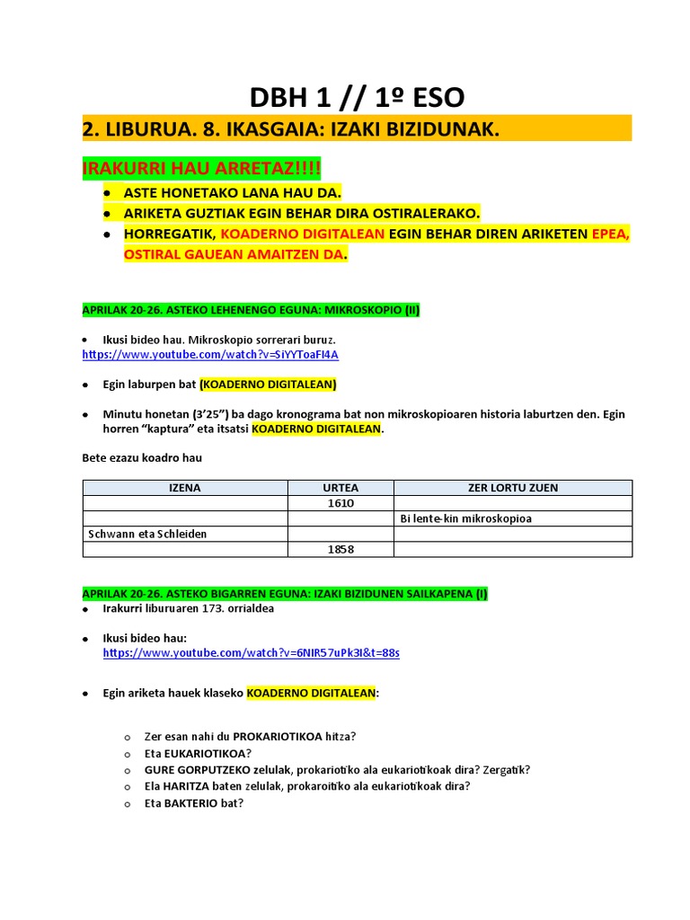 1º ESO - Tarea 20-26 Abril | PDF