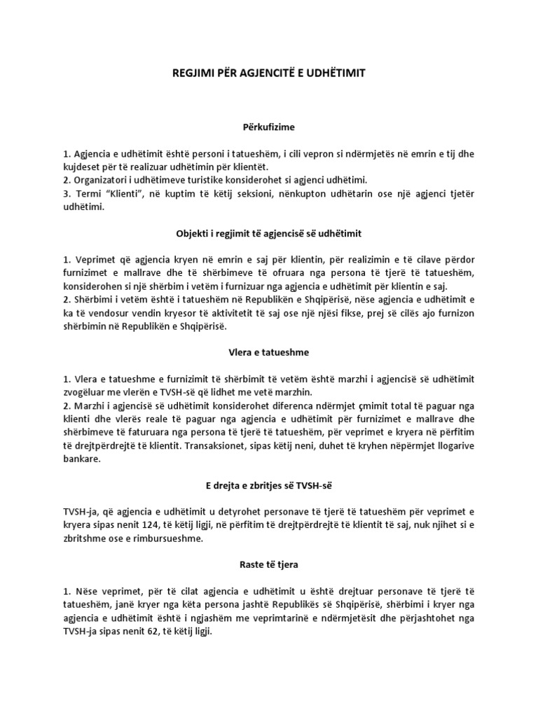 Regjimi Per Agjencite e Udhetimit | PDF