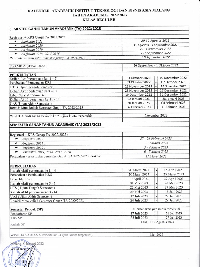 Kalender Akademik 2022/2023 | PDF