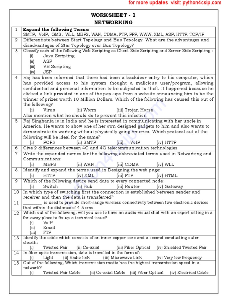 Networking Basics Worksheet | PDF | Network Topology | Computer Network