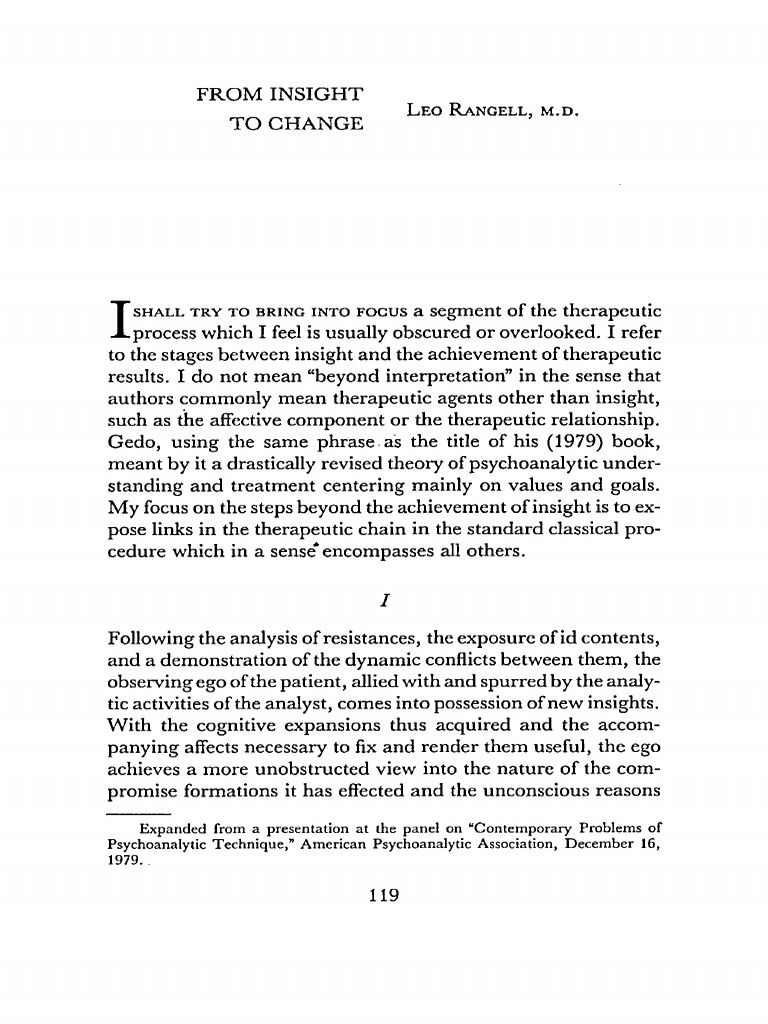 Rangell, Leo - From Insight To Change | PDF | Psychoanalysis | Id