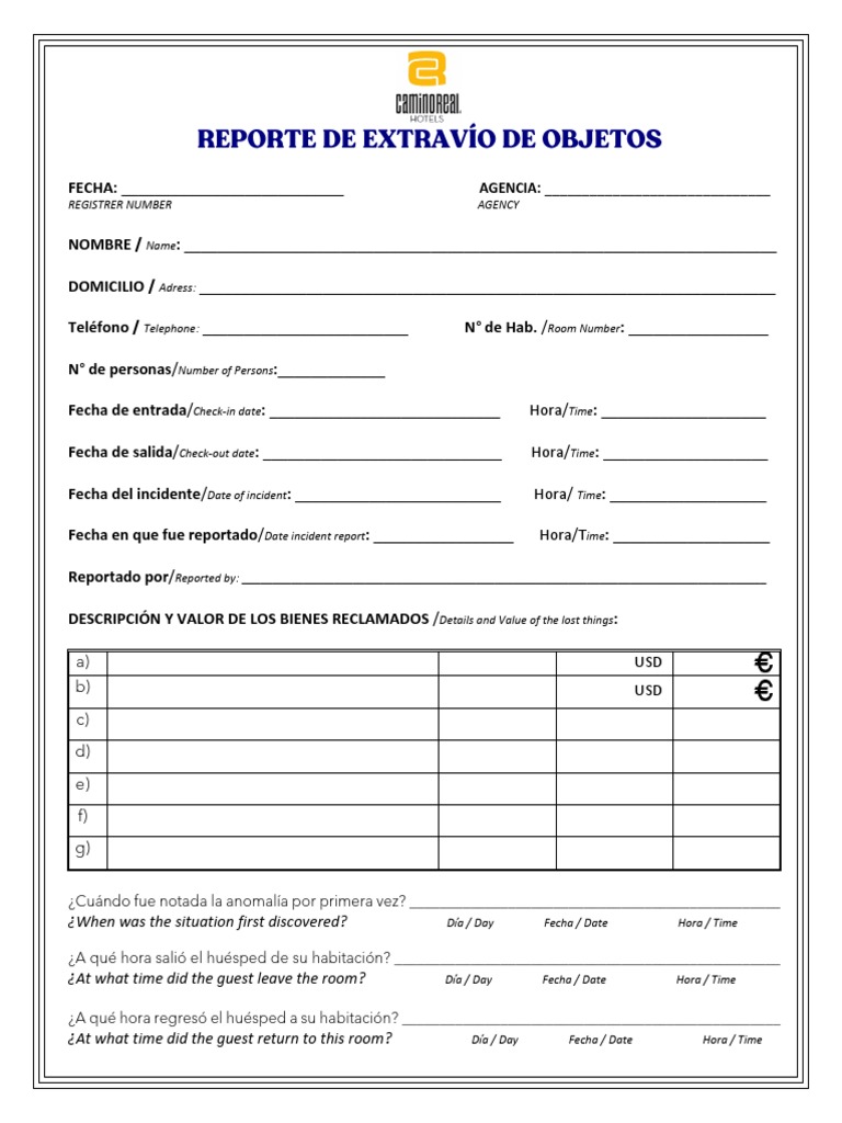 Formato Reporte Extravio | PDF