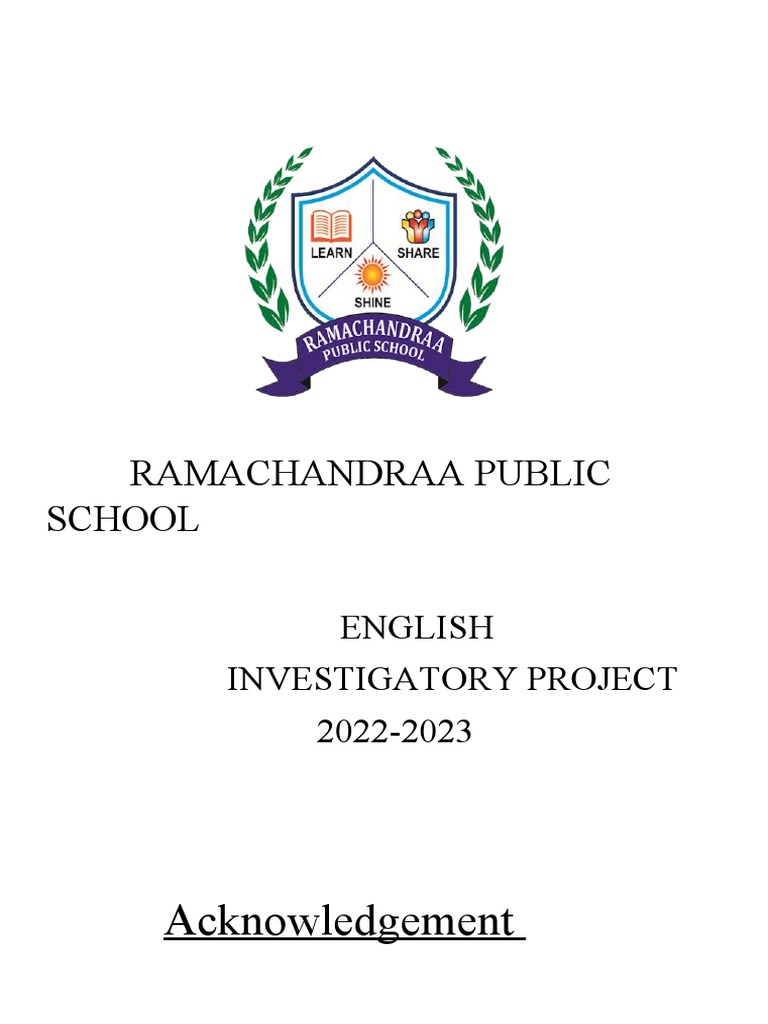 Ramachandraa Public School English Investigatory Project 2022-23 | PDF