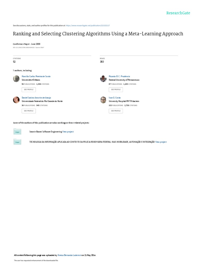 Ranking And Selecting Clustering Algorithms Using Pdf Machine Learning Cluster Analysis