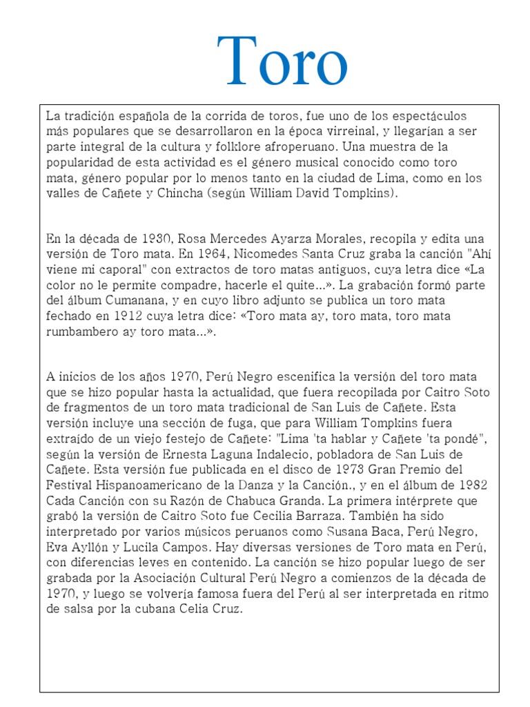 Toro Mata | PDF | Musica Latinoamericana | Musica Sudamericana