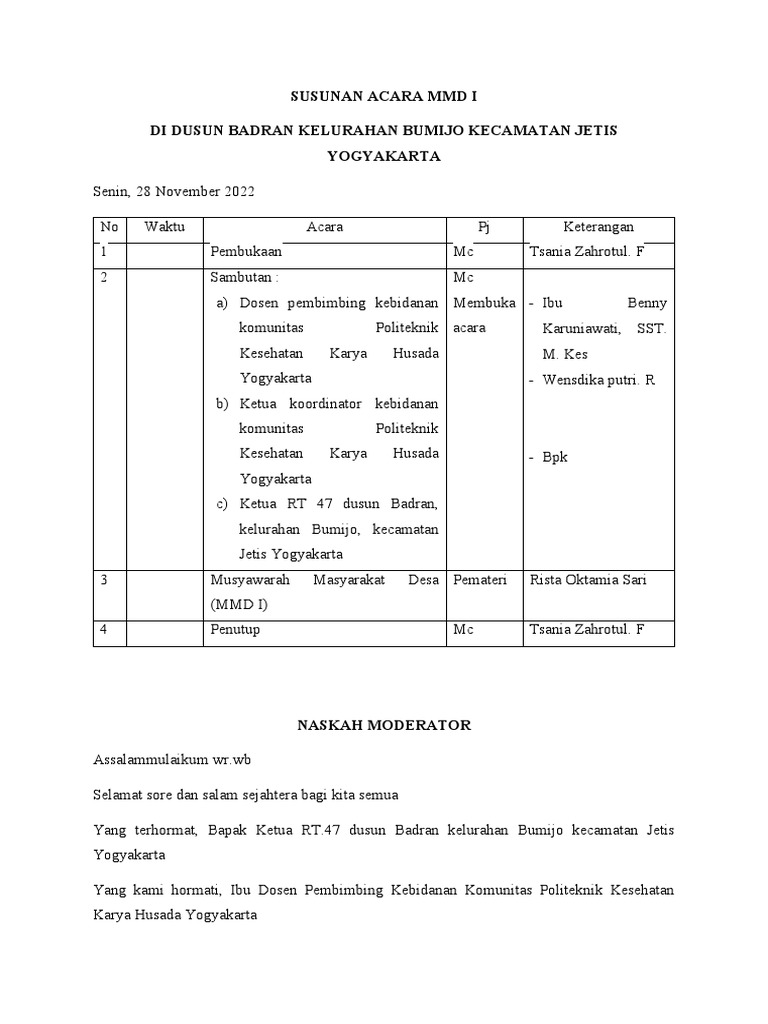 Susunan Acara MMD I | PDF