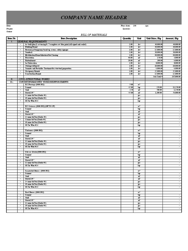 Sample Bom Format | PDF | Tap (Valve) | Tile