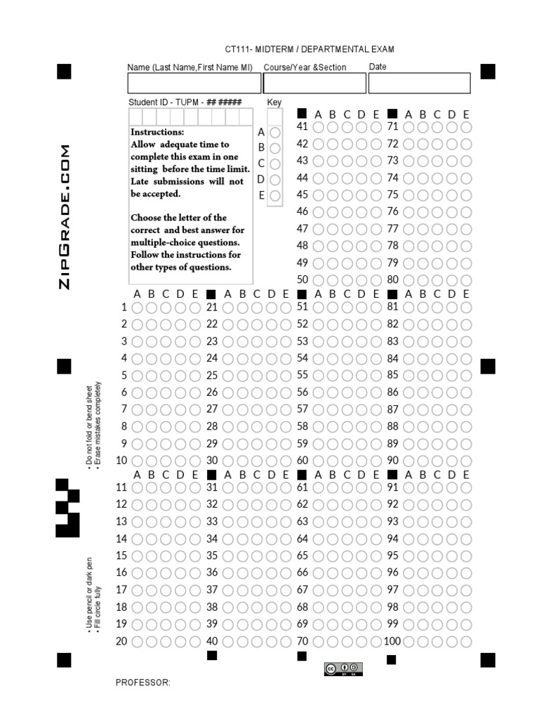 Zip Grade 100 Questionv 2 | PDF | Test (Assessment) | Standardized Tests