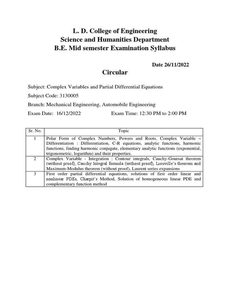 Complex Variables & PDEs Exam Syllabus | PDF | Technology & Engineering | Teaching Methods ...