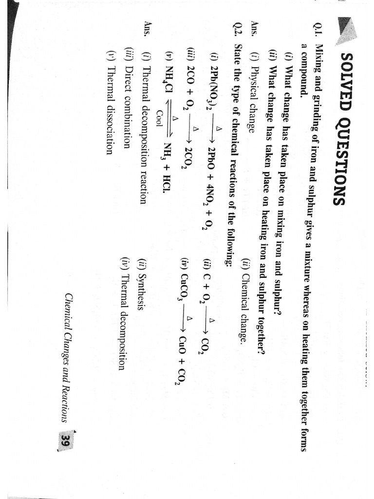 Chem Chap. 2 Chemical Changes and Reactions | PDF