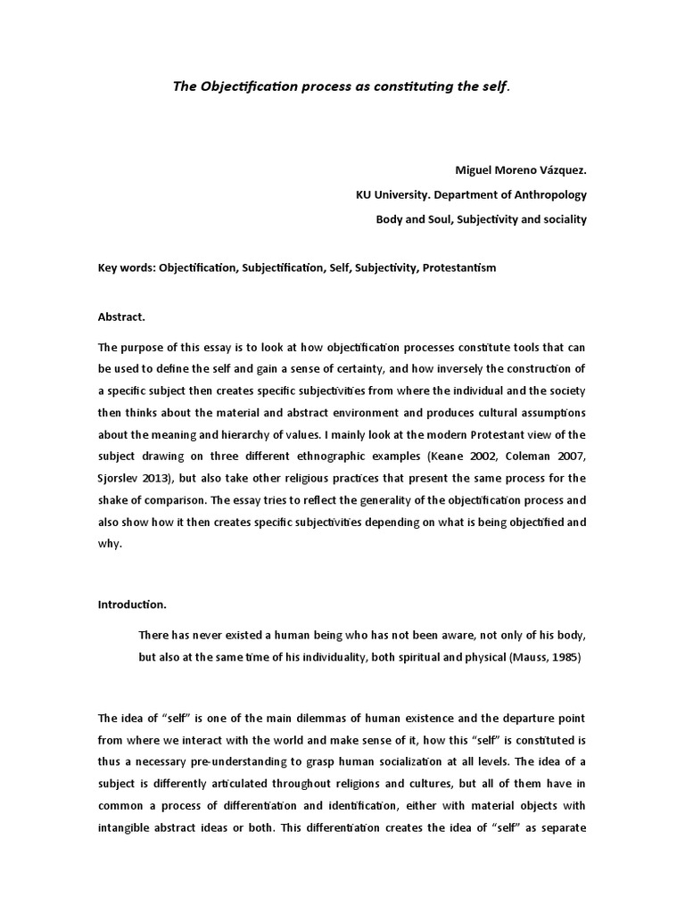 Objectification and Self in Protestantism | PDF | Self | Reason