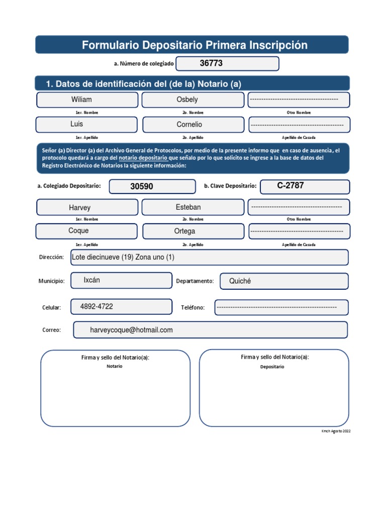 Formulario Depositario Primera Inscripcion Agosto 2022 (1) Wiliam Louis ...