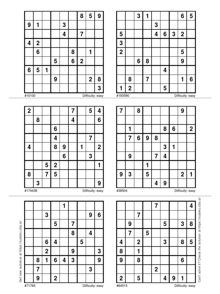 Easy Sudoku Solutions from CBA | PDF