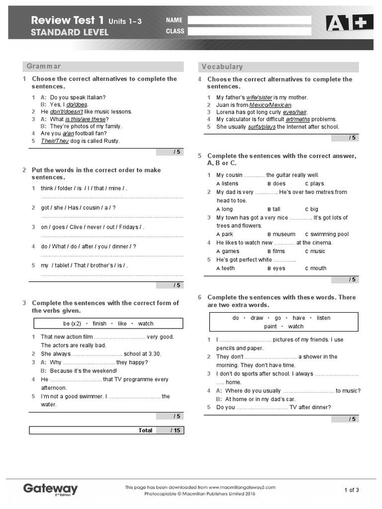A1+ Review Test 1 Standard | PDF | Linguistics | Grammar