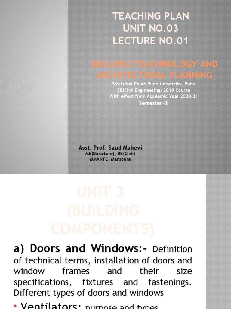 Btap Unit 03 Lecture Plan 01 | Download Free PDF | Window | Door