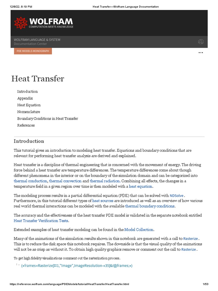 Heat Transfer-Wolfram Language Documentation | PDF | Heat Transfer | Heat