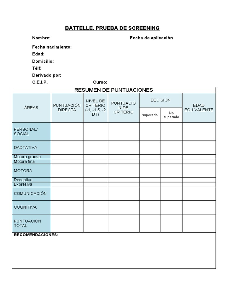 Plantilla BATTELLE. Screening | PDF