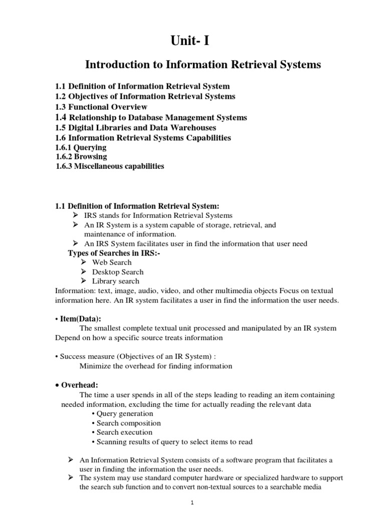 Irs Unit1 | Download Free PDF | Database Index | Information Retrieval