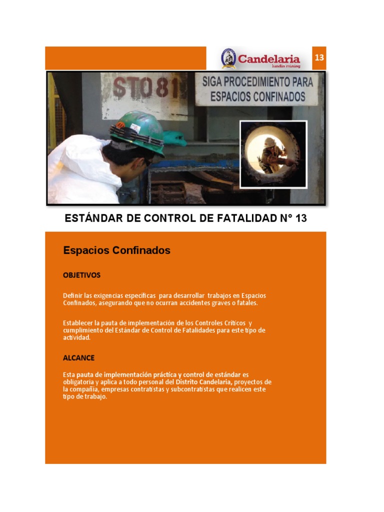 Estándar Control de Espacios Confinados N° 13 | PDF