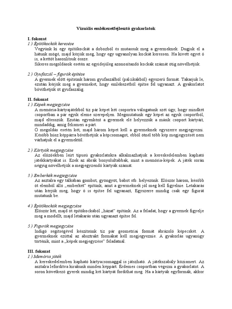 Vizuális Emlékezetfejlesztő Gyakorlatok | PDF