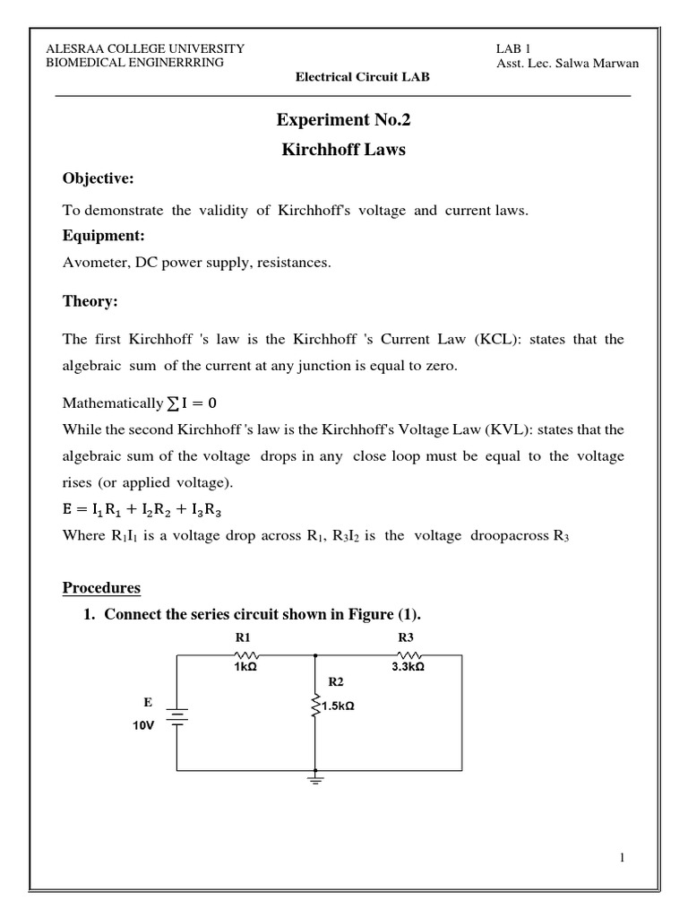 Experiment No.2 Kirchhoff Laws: Objective | PDF