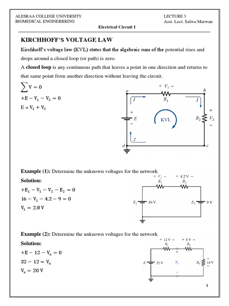Kirchhoff'S Voltage Law: Example (1) : Determine The Unknown Voltages ...