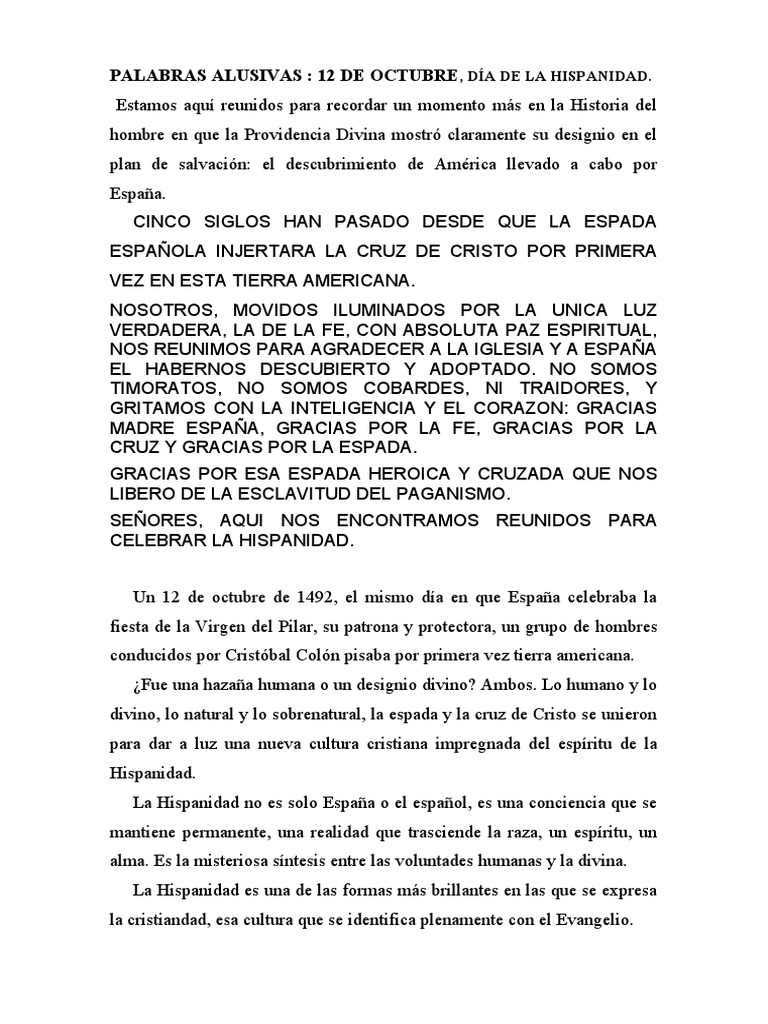 Palabras Alusivas. Hispanidad 2022 | PDF | Jesús | Iglesia Católica