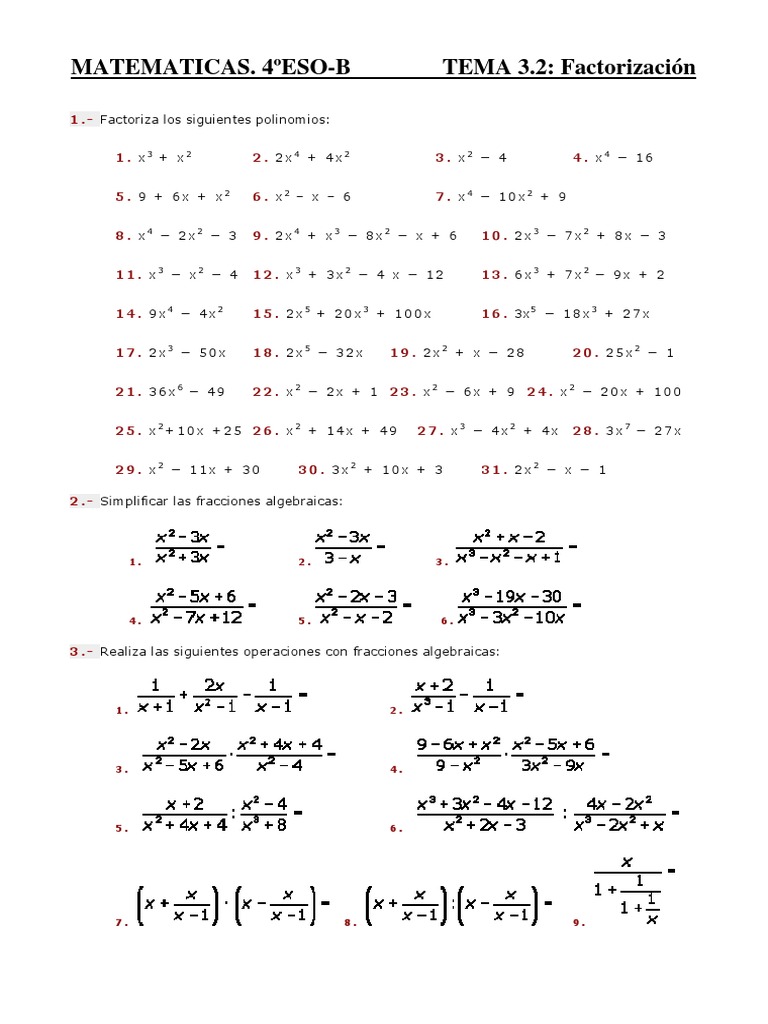 Tema 03-2 - Factorización de Polinomios - Examen | PDF