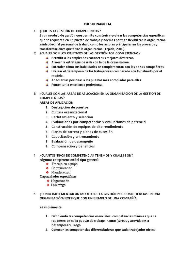 CUESTIONARIO 14 Competencias | PDF | Evaluación | Medición