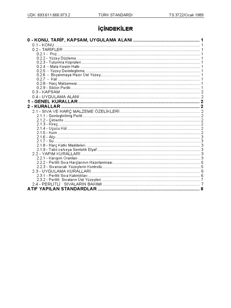 Ts 3722 Perli̇tli̇ Siva Ve Siva Harçlarinin Yapim, Bakim Ve Uygulama ...