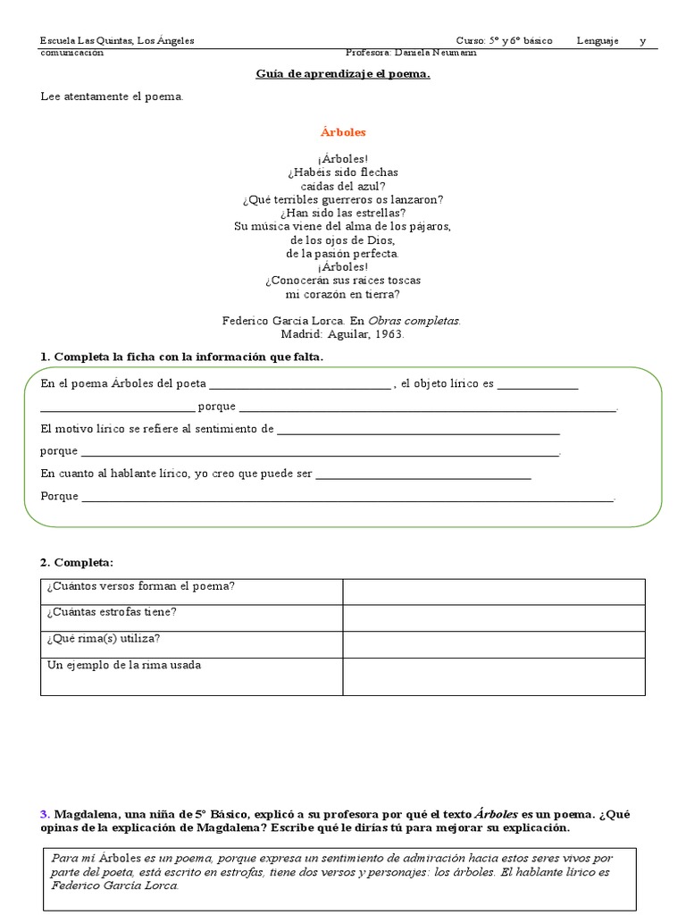 Guía de Aprendizaje El Poemaa | PDF | Poesía