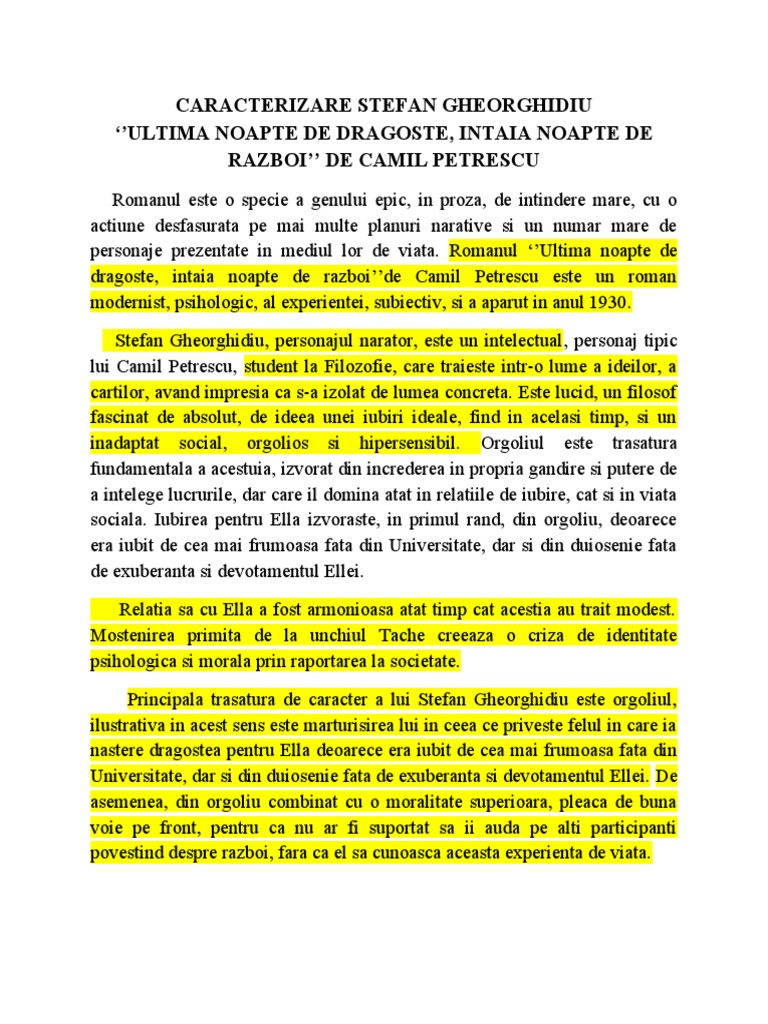 Caracterizare Stefan Gheorghidiu | PDF