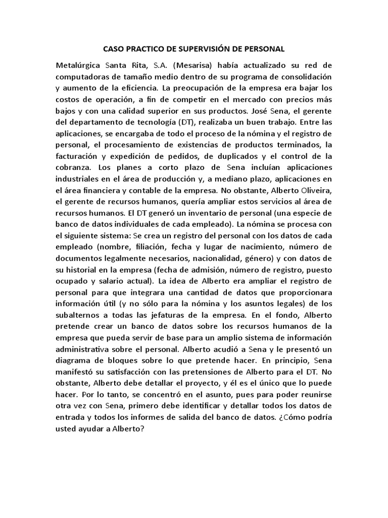 Caso Practico de Supervisión de Personal | PDF