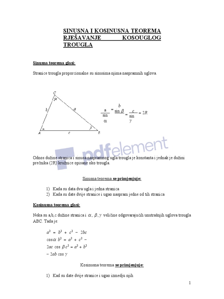 9-Sinusna I Kosinusna Teorema | PDF