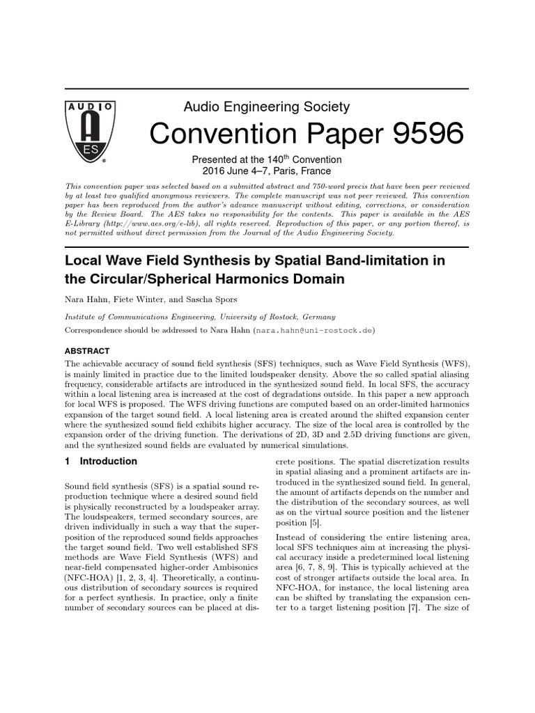 Local Wave Field Synthesis by Spatial Band-Limitation in The Circular Spherical Harmonics Domain ...