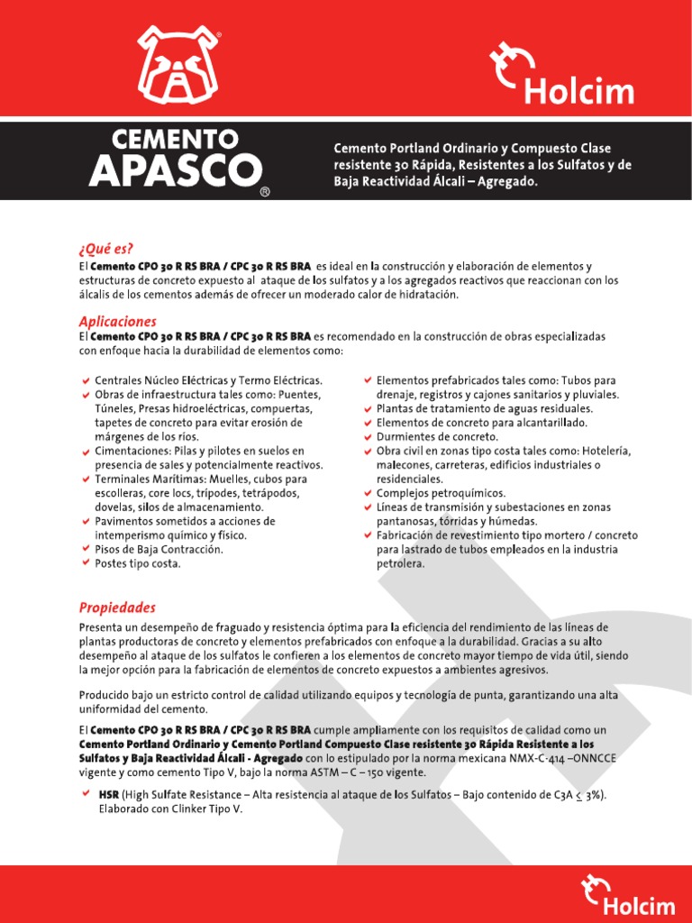 Ficha Tecnica Cpo 30 R Rs HOLCIM CEMENTO GRIS | PDF