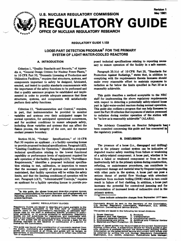 Loose-Part Detection in Reactors | PDF | Nuclear Regulatory Commission ...