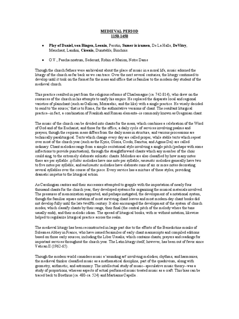 The Development of Liturgical Music in the Medieval Period: From ...
