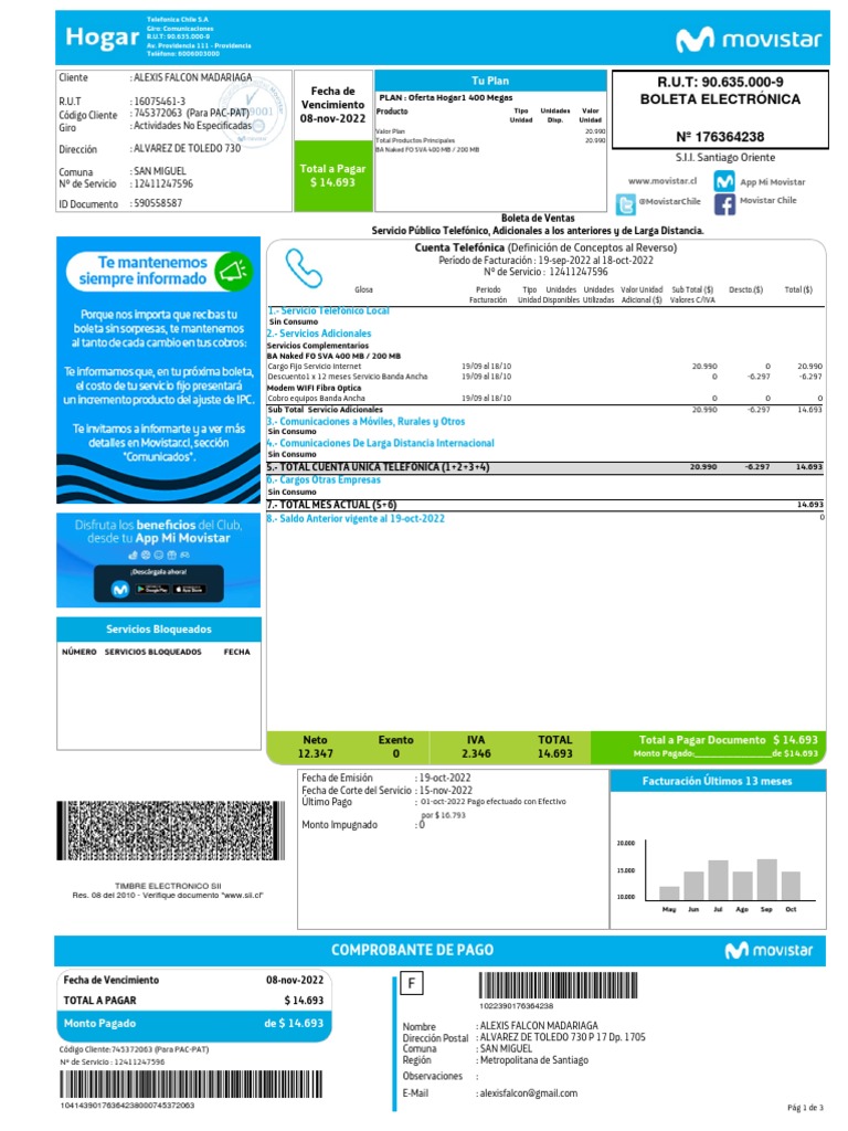 Boleta de Servicios - Movistar | PDF | Telefonía móvil | Las compras en línea