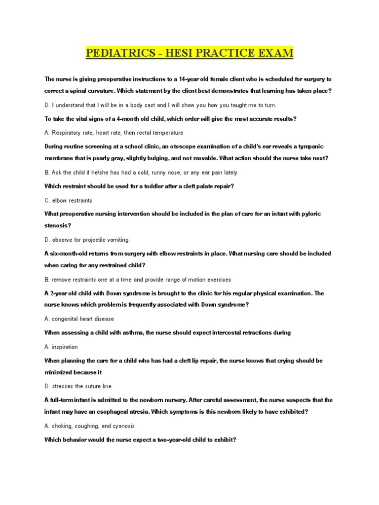 Pediatrics - Hesi Practice Exam | PDF | Nursing | Infants