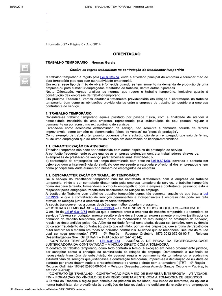 Ltps - Trabalho Temporário - Normas Gerais | PDF