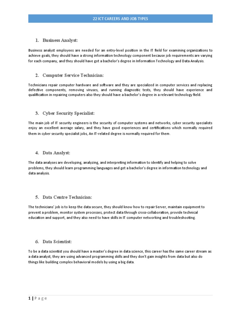 ICT Careers and Job Types | PDF